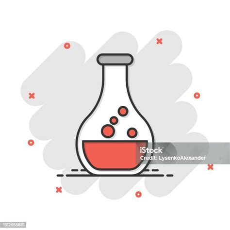 化學燒杯以漫畫風格標誌圖示白獨立背景上的燒瓶試管向量卡通插圖煉金術商業理念的飛濺效應向量圖形及更多健保和醫療圖片 健保和醫療 分析