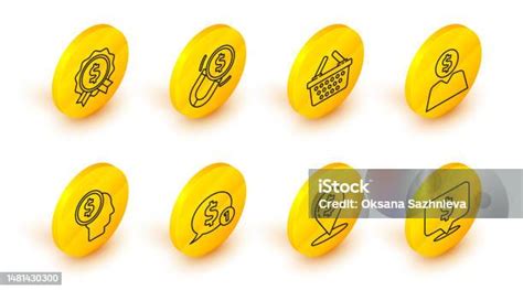 달러 현금 위치 핀 비즈니스 남자 계획 마음 쇼핑 바구니 자석 돈 및 가격표 아이콘으로 라인 연설 거품을 설정합니다 벡터 3차원 형태에 대한 스톡 벡터 아트 및 기타 이미지