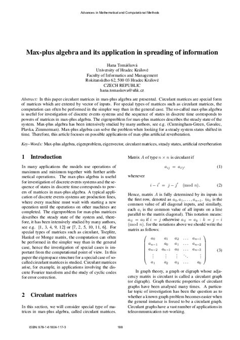 Pdf Max Plus Algebra And Its Application In Spreading Of Information