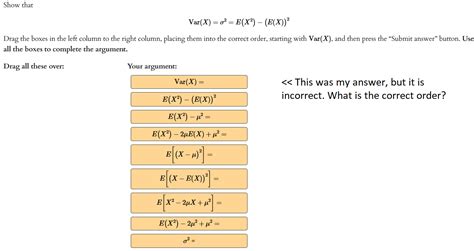 Solved Show that Var X σ2 E X2 E X 2 Drag the boxes in Chegg