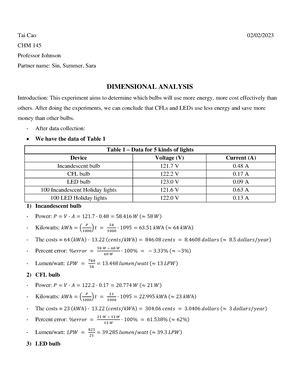 Non Additive Volumes Lab Report Tai Cao 02 09 CHM 145 Professor
