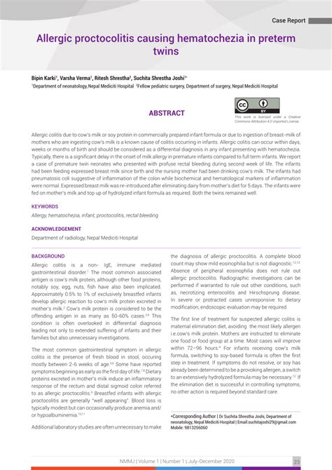 Pdf Allergic Proctocolitis Causing Hematochezia In Preterm Twins