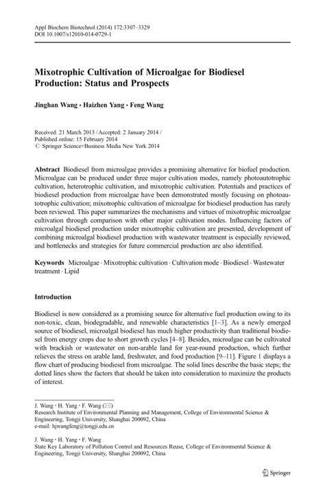 Pdf Mixotrophic Cultivation Of Microalgae For Biodiesel Production