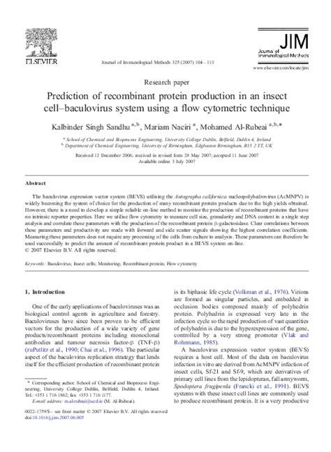 Pdf Prediction Of Recombinant Protein Production In An Insect Cellbaculovirus System Using A