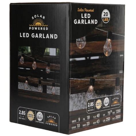 Pepco Solar Powered Led Garden Lights Garland Pack Of 20 Clear Bulb