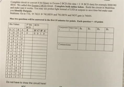 Solved Complete Circult To Convert 4 Bit Binary To Lixcess 2
