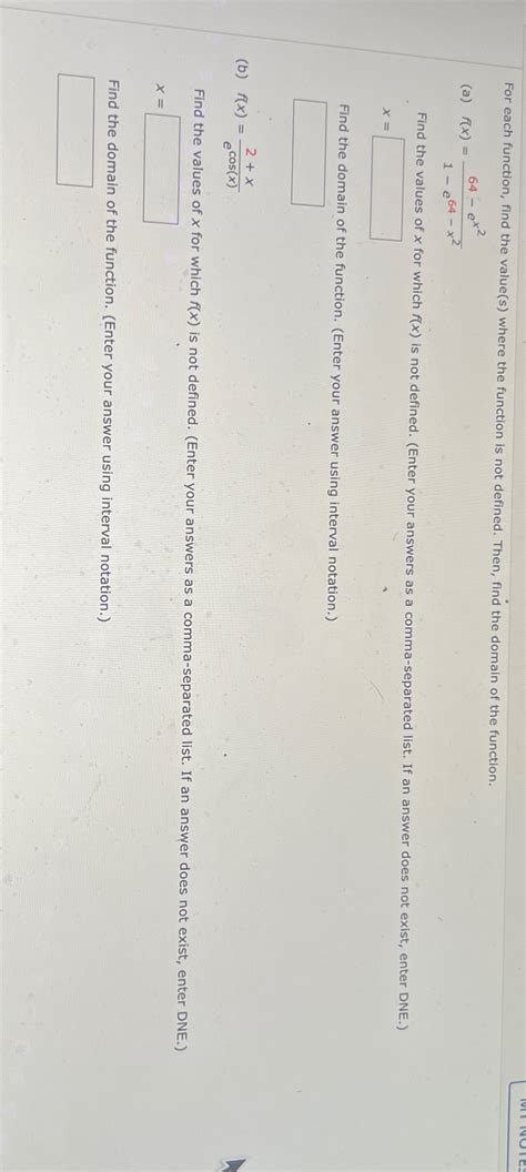 Solved For Each Function Find The Values ﻿where The