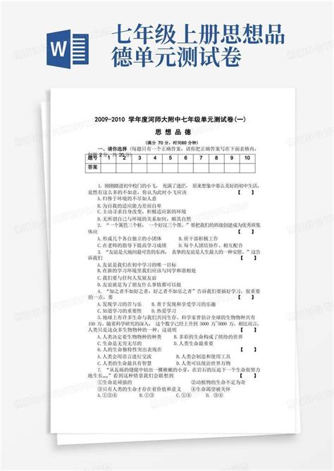 人教版七年级思想品德上册单元测试 6 7课练习word模板下载编号lbxwnybz熊猫办公