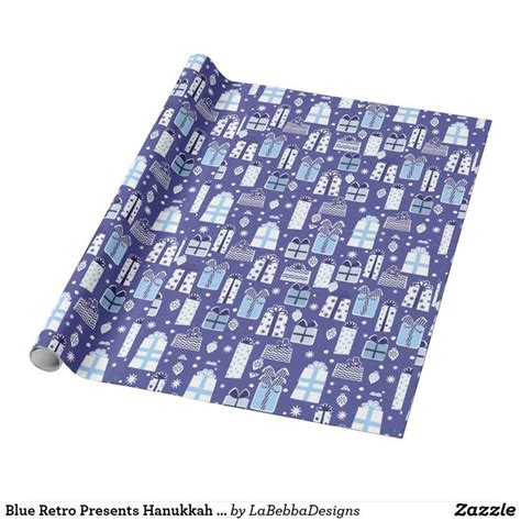 Blue Retro Presents Hanukkah Wrapping Paper Zazzle Paper T Tags