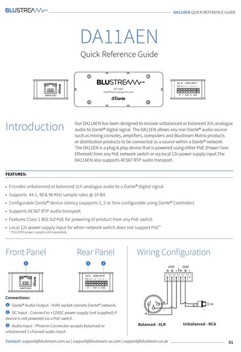 Blustream Da11aen Quick Reference Manual Pdf Download Manualslib
