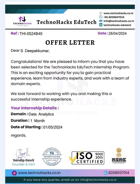 Deepakkumar S On Linkedin Dataanalytics Internship Technohacksedutech