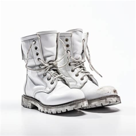 Premium Photo | Raw Metallicity White Combat Boots With Destructive Style