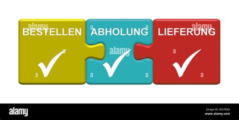 Puzzle Buttons Showing Order Pick Up Delivery German Stock Photo