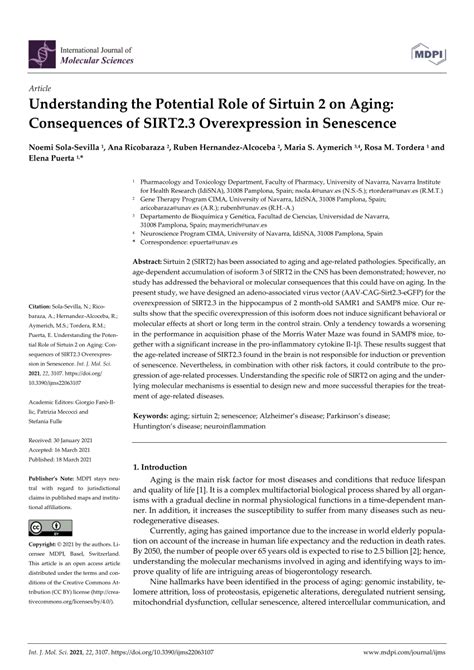 Pdf Understanding The Potential Role Of Sirtuin 2 On Aging