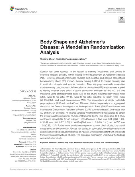 Pdf Body Shape And Alzheimers Disease A Mendelian Randomization
