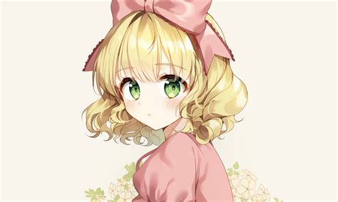 Blonde Hair Blush Bow Close Flowers Green Eyes Headband Hina Ichigo