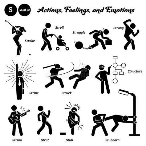 Stick Figure Human People Man Action Verb Icons Alphabet S Stock