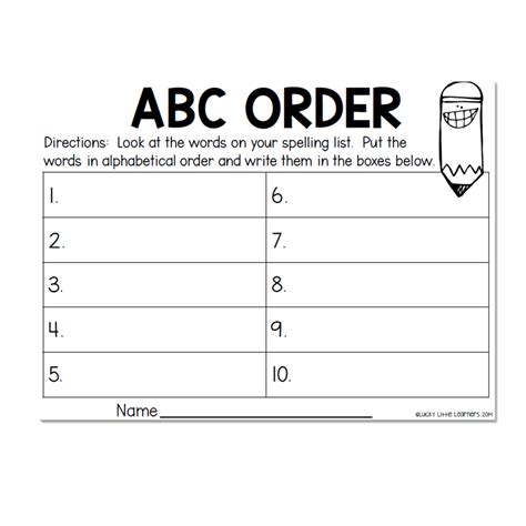 Spelling Word Work Practice Abc Order Lucky Little Learners