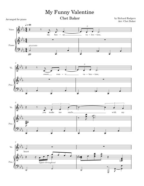 My Funny Valentine Chet Baker Pianovocal Sheet Music For Piano