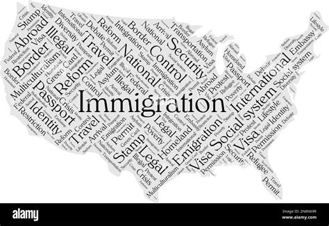 Immigration Word Cloud Concept In A Shape Of United States Silhouette