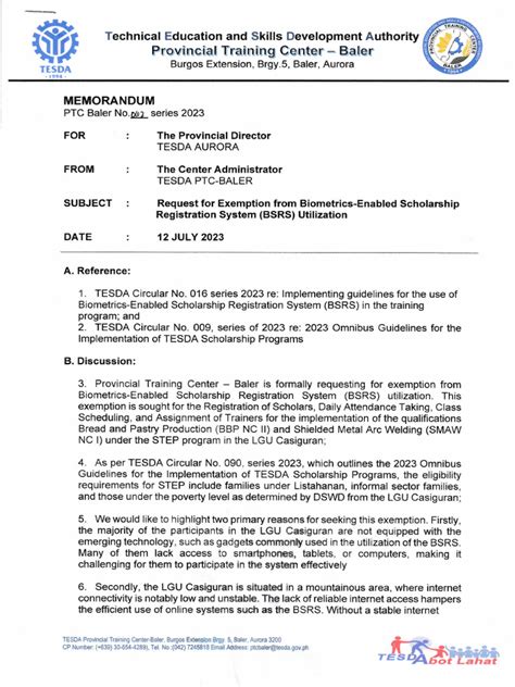 Request For Bsrs Exemption Ptc Baler Pdf