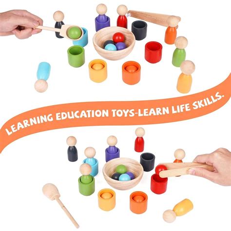 Thinkstar Balls In Cups Montessori Toy Wooden Sorter Game Wooden Peg Dolls In Cups Colorful