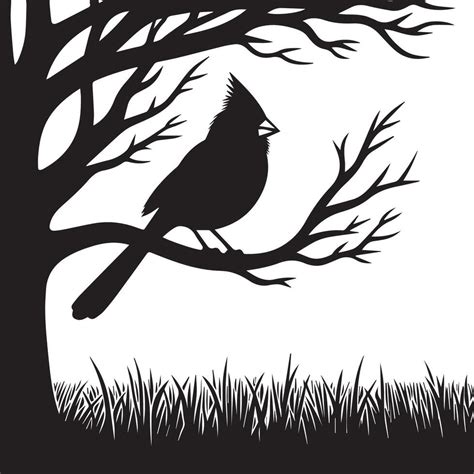 Northern Cardinal Bird Graphic Bird Illustration In Black And White