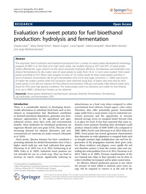 Pdf Evaluation Of Sweet Potato For Fuel Bioethanol Production