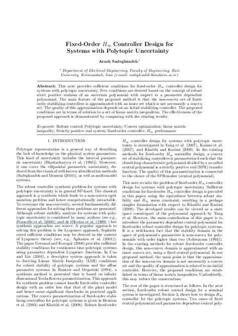 Pdf Fixed Order H ∞ Controller Design For Systems With Ellipsoidal