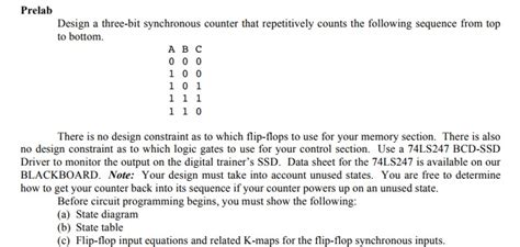 Solved Prelab Design A Three Bit Synchronous Counter That Chegg