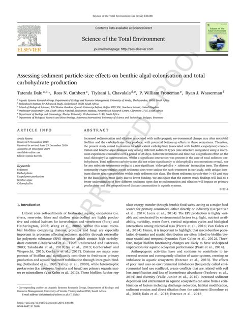 Pdf Assessing Sediment Particle Size Effects On Benthic Algal
