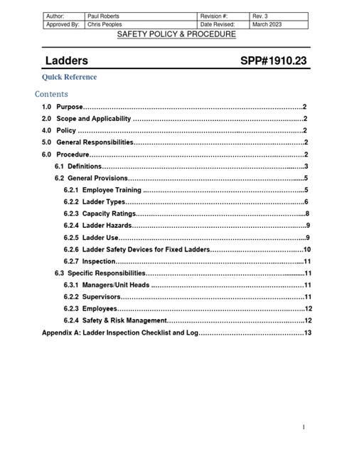 Ladder Safety Policy And Procedure Sample Pdf Ladder Safety