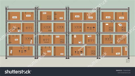 Warehouse Storage Shelvings Cardboard Boxes Warehouse Stock Vector
