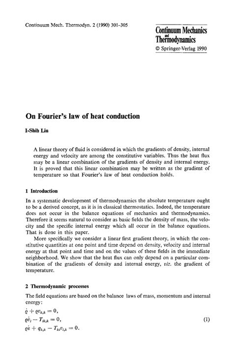 Pdf On Fouriers Law Of Heat Conduction