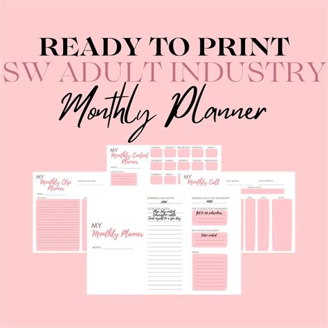 Monthly Diary Organiser SW Adult Call Clip Content Planner Camgirl Twitch Onlyfans Fetish