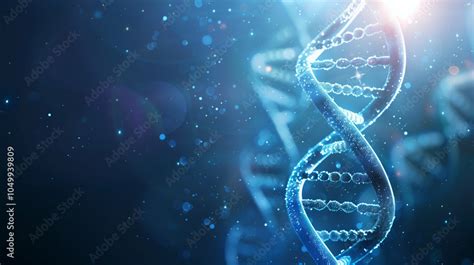 Glowing Double Helix Dna Structure 3d Render On Dark Blue Background