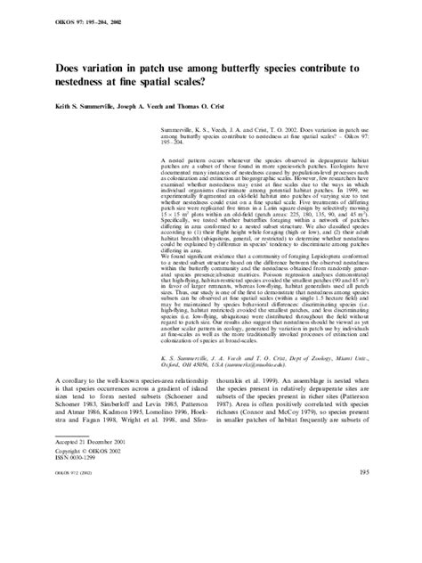 Pdf Does Variation In Patch Use Among Butterfly Species Contribute To Nestedness At Fine