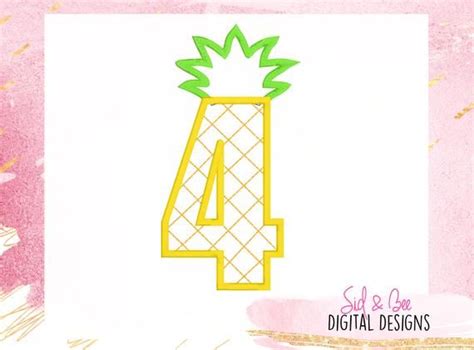 A Pink And Yellow Number Four With A Pineapple On Its Front Side