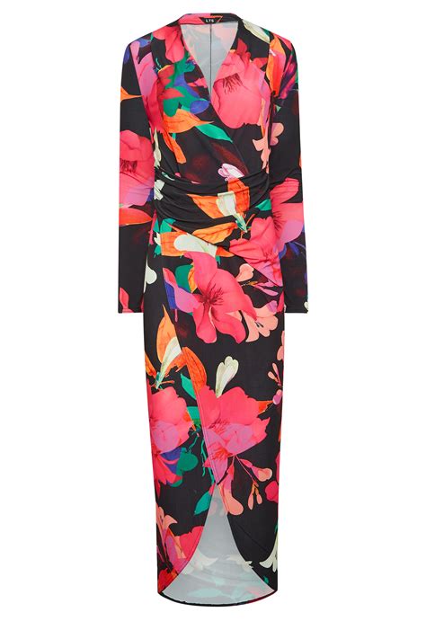 Lts Tall Womens Black Floral Wrap Maxi Dress Long Tall Sally
