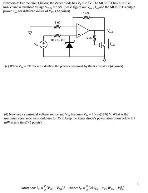 Solved Problem 6: For the circuit below, the Zener diode has | Chegg.com