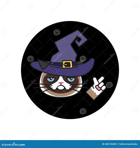 Grumpy Cat In Witch Costume Sticker Halloween Stock Vector Illustration Of Costume Message