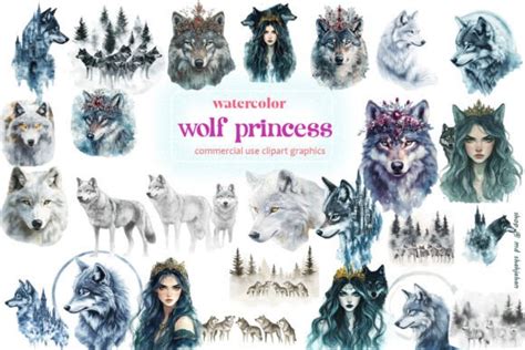 Wolf Princess Watercolor Clipart Bundle Graphic By Md Shahjahan
