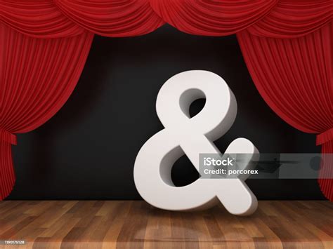 나무 바닥에 빨간 무대 커튼 앰퍼 샌드 기호 3d 렌더링 0명에 대한 스톡 사진 및 기타 이미지 0명 3차원 형태