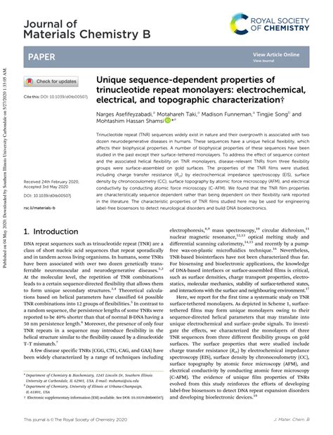 Pdf Unique Sequence Dependent Properties Of Trinucleotide Repeat Monolayers Electrochemical