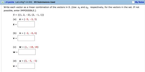 Solved Write Each Vector As A Linear Combination Of The