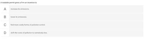 Solved A Tradable Permit Gives A Firm An Incentive To A