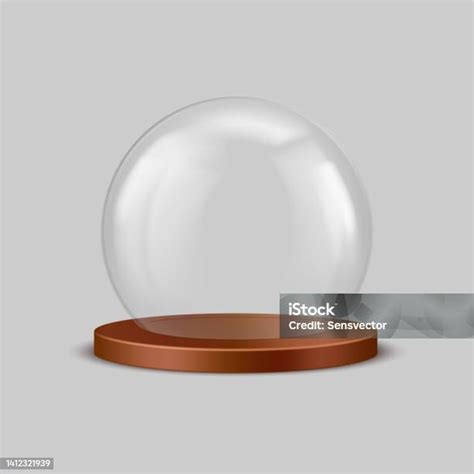 투명한 유리 돔과 3d 사실적인 디자인의 나무 트레이 전시회는 둥근 모양의 구형 케이스 기념품 가벼운 나무 판이있는 원형 볼 돔을 전시합니다 반사가 있는 프레젠테이션 사례