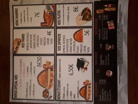 Menu Au Milano Pizza Restaurant Loudun