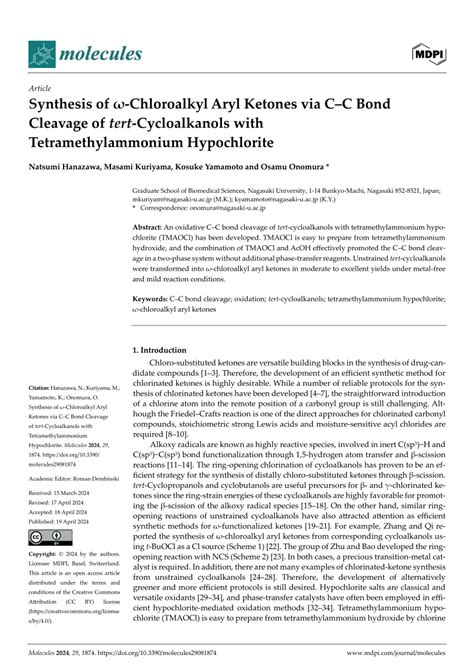 PDF Synthesis of ω Chloroalkyl Aryl Ketones via CC Bond Cleavage of tert Cycloalkanols with