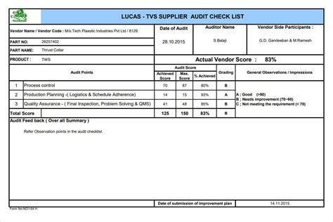 Printable Vendor Audit Checklist Template
